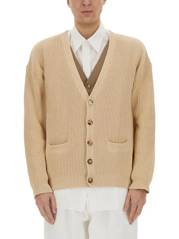 Moschino Organic Cotton Blend Regular Fit Cardigan - Beige