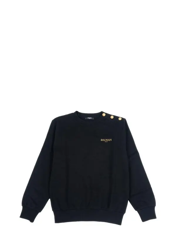 Balmain Crewneck Cotton Sweatshirt With Logo - Black