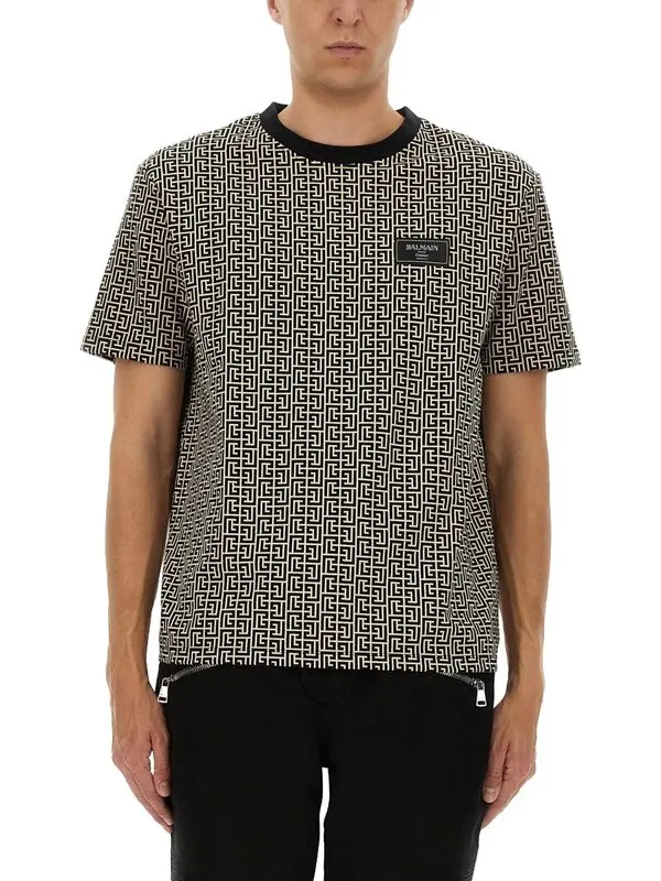 Balmain Monogrammed Jacquard T-shirt - Grey