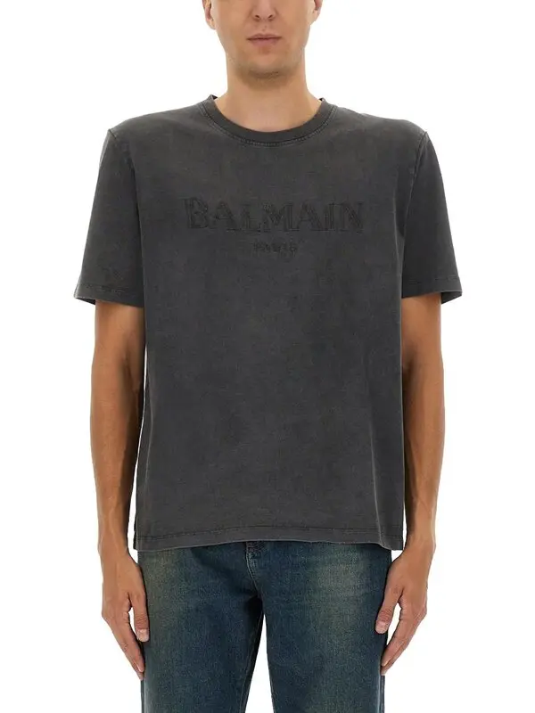 Balmain T-shirt With Logo Embroidery - Grey
