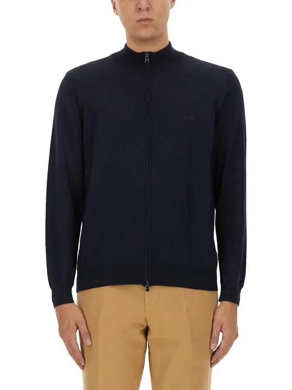 BOSS Virgin Wool Cardigan - Blue