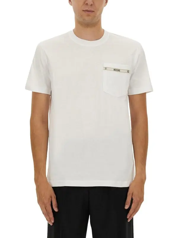 Moschino T Shirt With Logo Ribbon - White