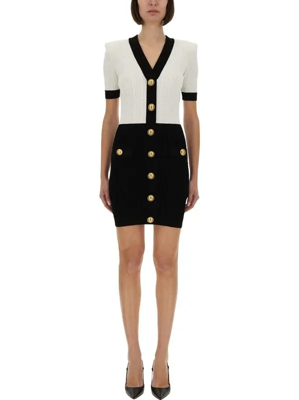 Balmain Slim Fit Two Tone Bodycon Dress - Multicolour