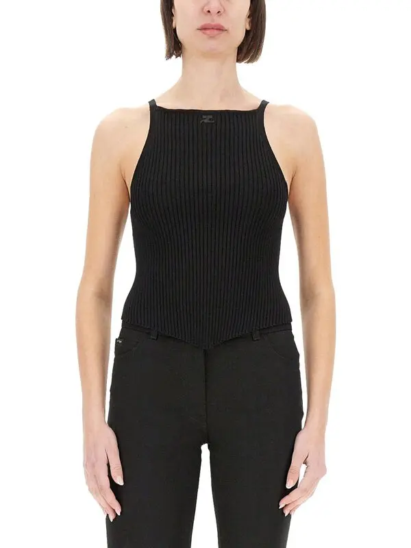 COURREGES Ribbed Tank Top - Black