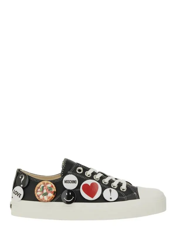 Moschino Leather Sneakers With Pins - Black