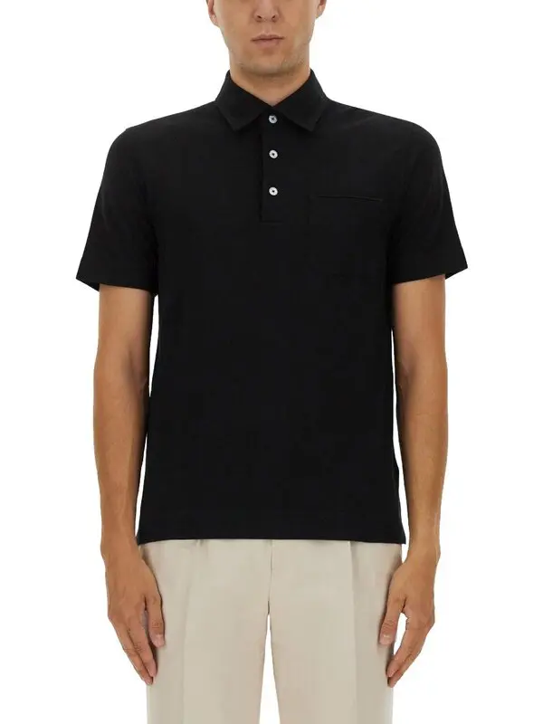 Zegna Cotton Polo Shirt With Pocket - Black