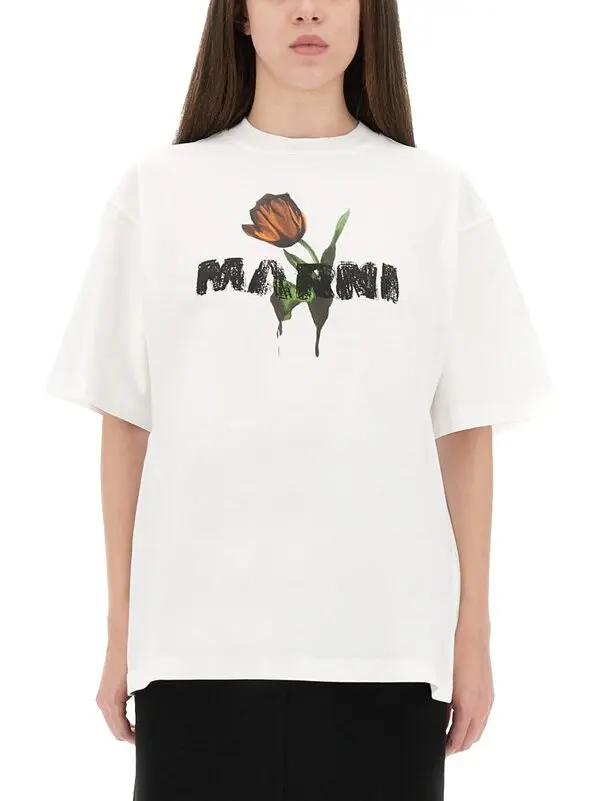 Marni Cotton T-shirt With Tulip Print - White
