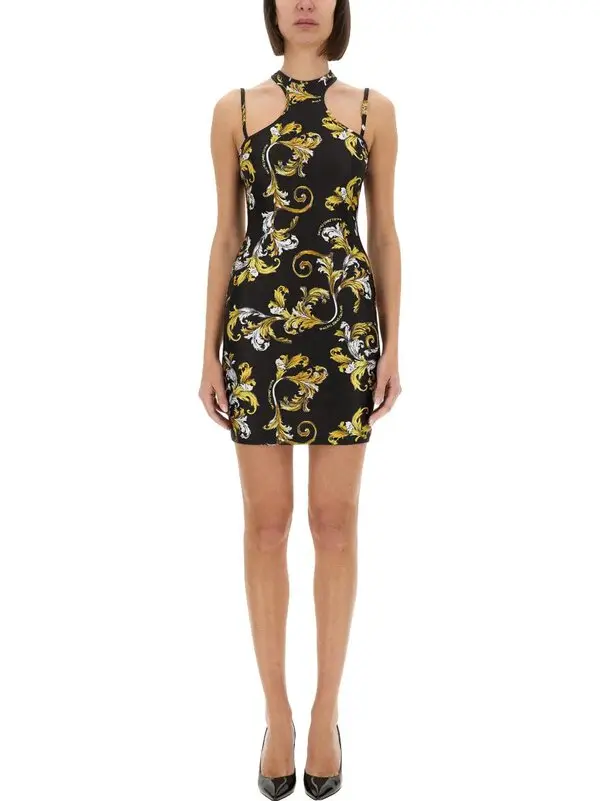 Versace Mini Dress With 'outline Baroque' Print - Black