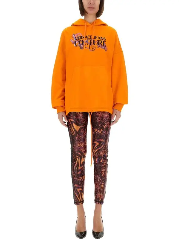Versace Hoodie With Logo And Crystals - Orange