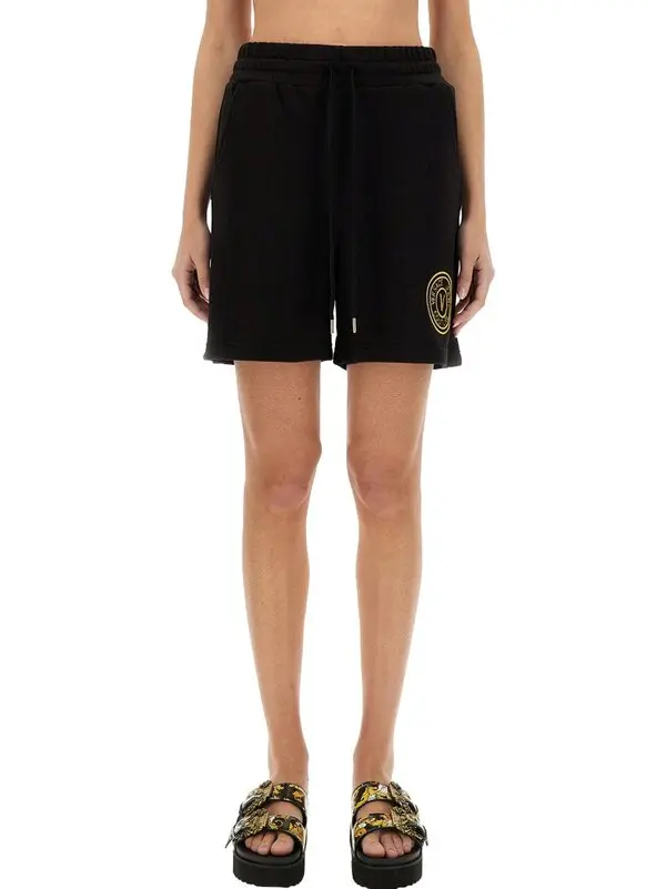 Versace Sports Shorts With V Emblem - Black