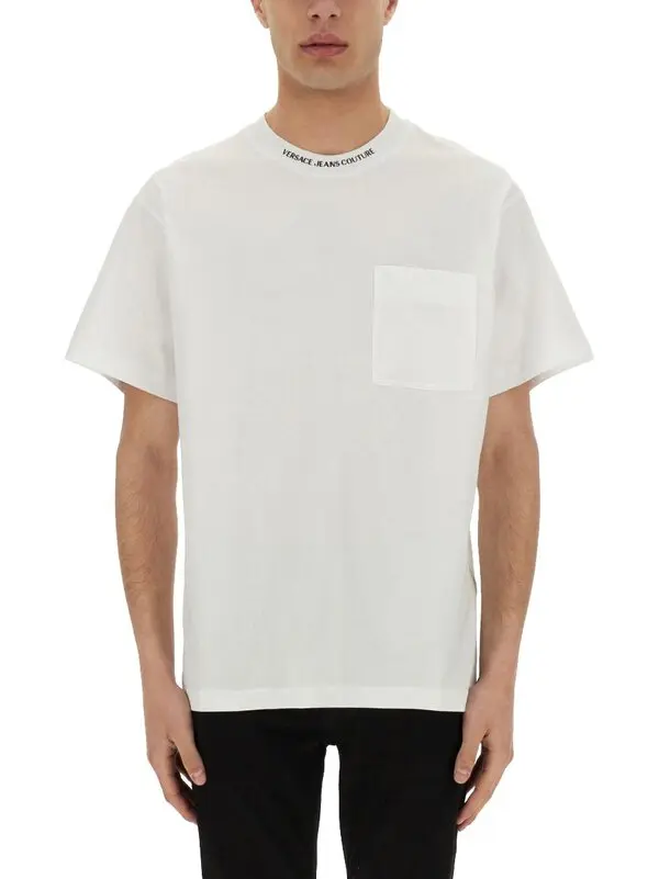 Versace T Shirt With Logo On The Collar - White