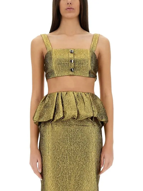 SELF-PORTRAIT Metallic Jacquard Crop Top - Gold