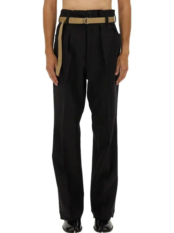 MAISON MARGIELA Pants With Pleats And Belt - Black
