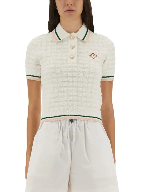 Casablanca Cotton Bouclé Polo Shirt - White