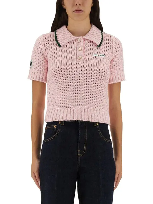 Casablanca Cotton Mouliné Polo Shirt - Pink