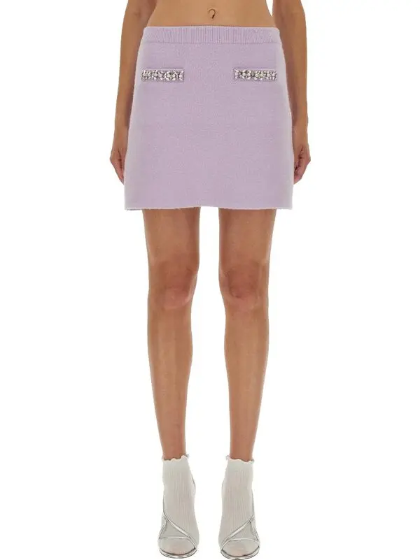 SELF-PORTRAIT Knit Skirt With Crystals - Lilac