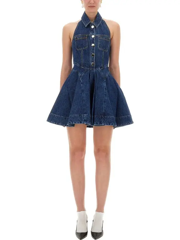 SELF-PORTRAIT Flared Mini Dress - Denim