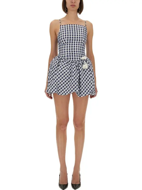 SELF-PORTRAIT Checkered Taffeta Mini Dress - Blue