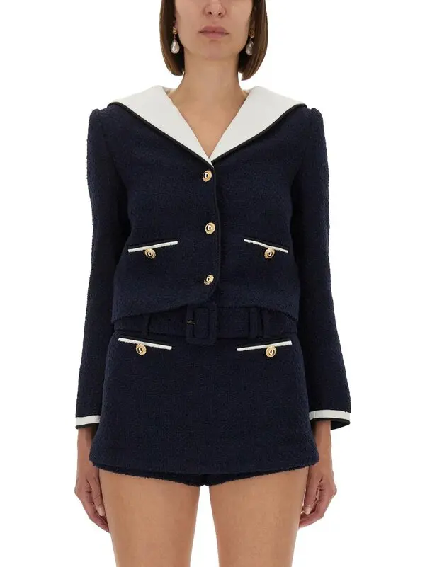 SELF-PORTRAIT Boucle Jacket With Contrasting Neckline - Blue