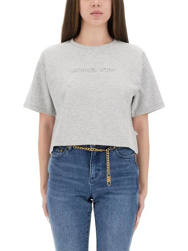 Michael Kors Cropped T-shirt With Embossed Logo - Grey