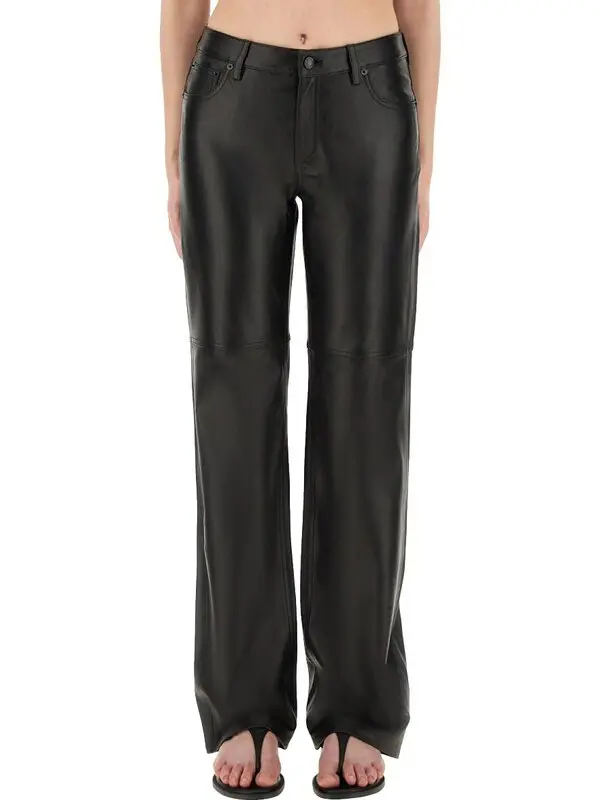 Michael Kors Leather Straight Leg Pants - Black