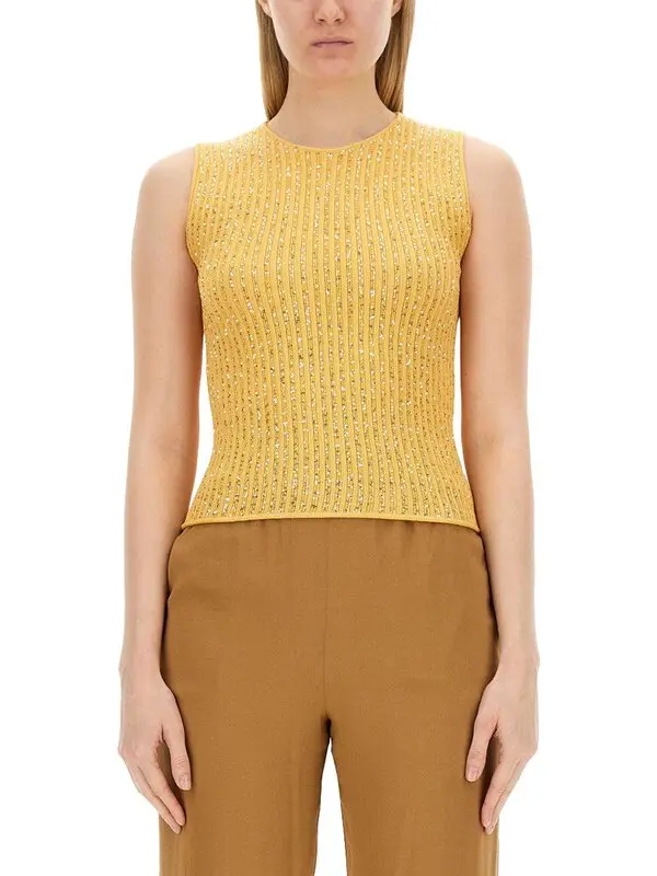 Fabiana Filippi Mesh Top With Rhinestones - Yellow