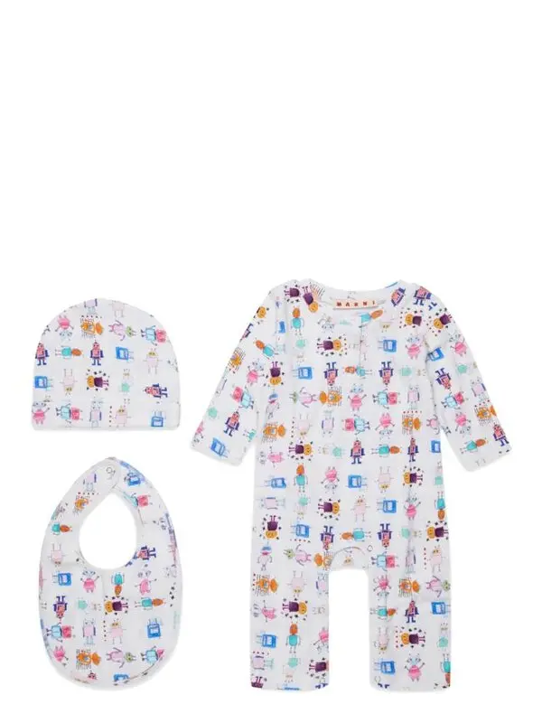 Marni Romper Kit With Bib And Hat - White