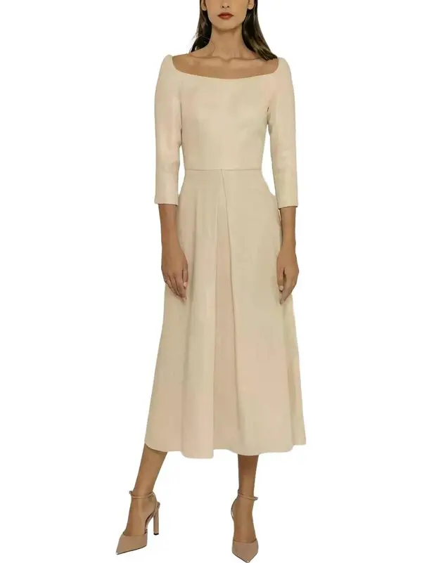 Cherubina Square-neck Pleated Midi Dress - Neutrals
