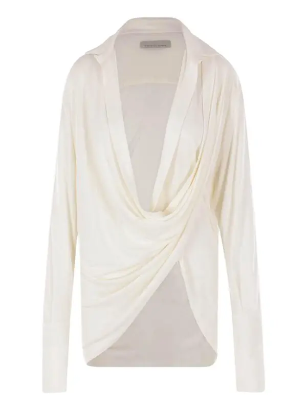 FRANCESCO MURANO Oversized Viscose Jersey Blouse - Beige