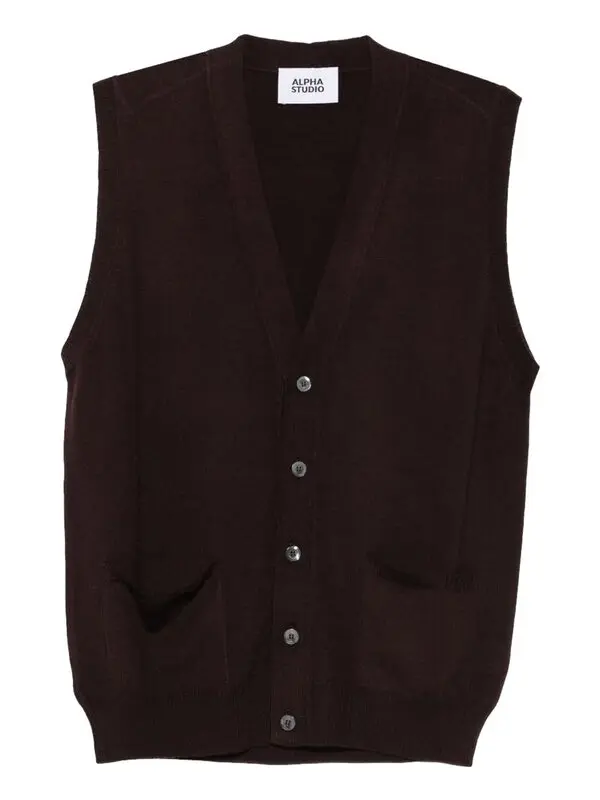 Alpha Studio Knitted Vest With V-neck - Brown