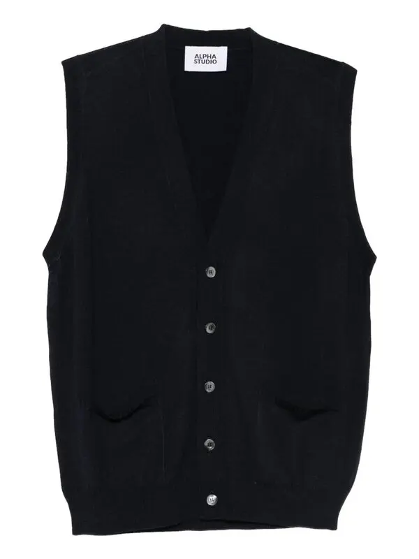 Alpha Studio Knitted Vest With V-neck - Blue