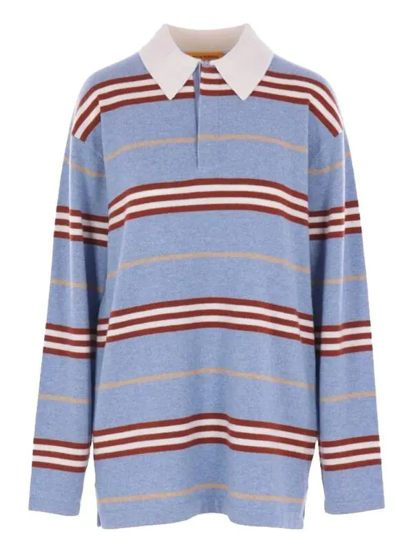 Guest In Residence Striped Cashmere Polo Sweater - Heather Blue Combo
