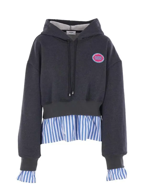 ZOMER Striped Poplin Hoodie - Grey+striped Blue