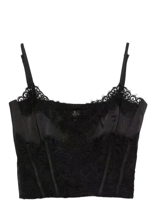 BABYLONE PARIS Lace-trimmed Cropped Top - Black