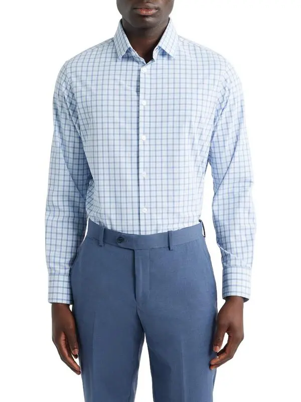 Mizzen+main Leeward Trim Fit Plaid Performance Button-up Shirt - Cloud Blue Miles Plaid