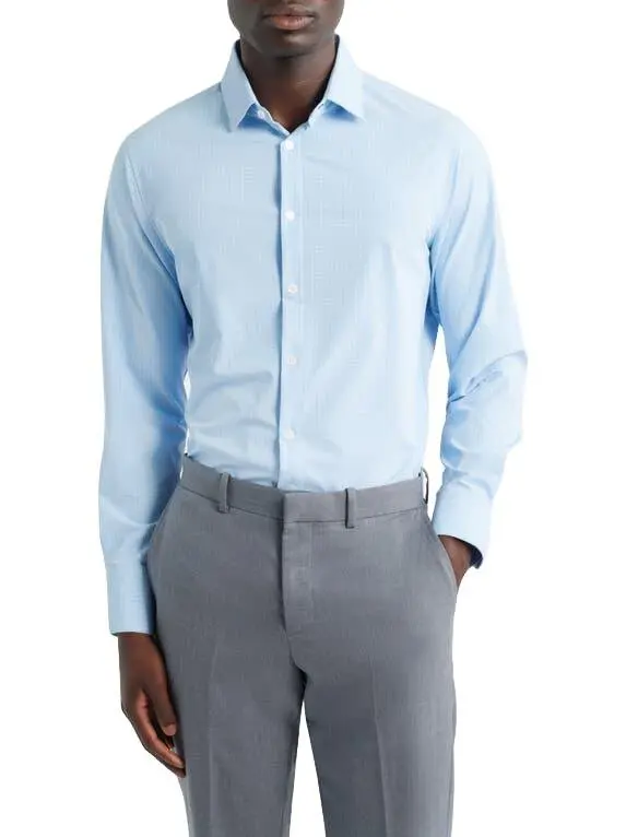Mizzen+main Leeward Trim Fit Grid Performance Button-up Shirt - Cloud Blue Mini Grid