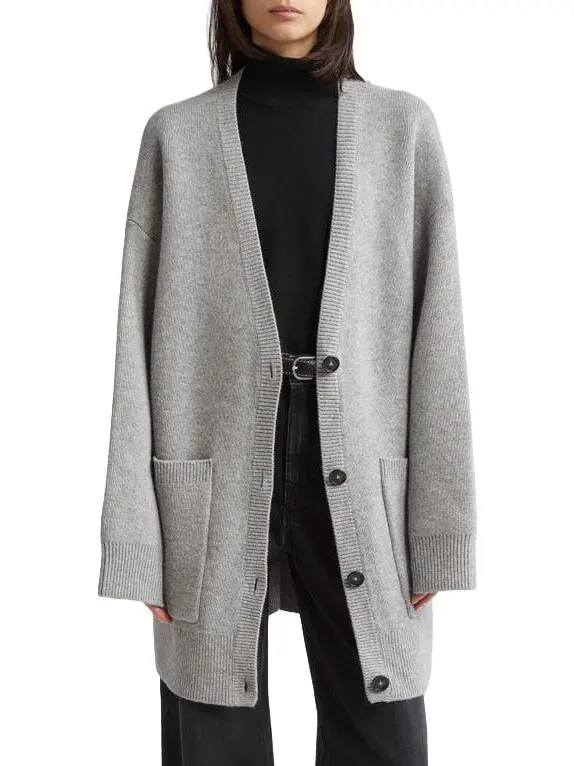 TOTÊME Longline Stretch Cashmere & Wool Cardigan - Pale Grey Mlange