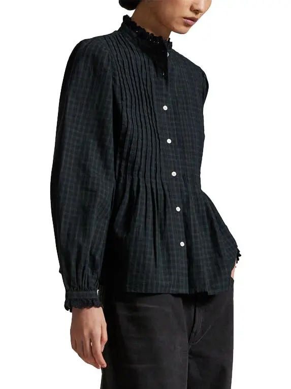 Polo Ralph Lauren Plaid Peplum Button-up Shirt - Navy-dark Green