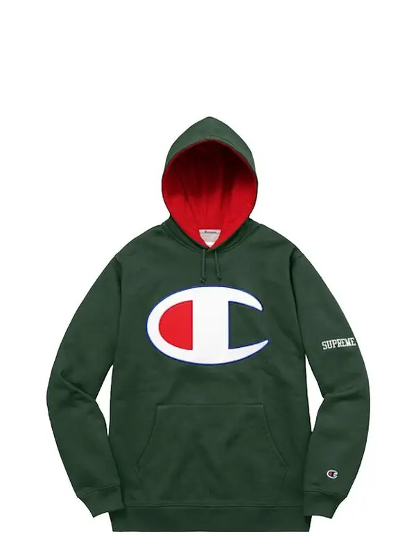 Supreme Champion Satin Logo Hooded Sweatshirt - Dark Green