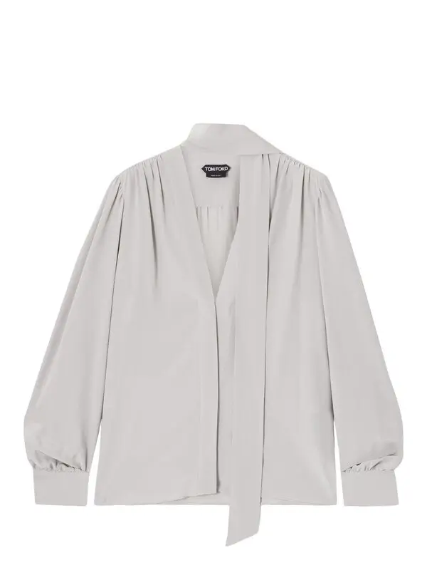 TOM FORD Tie-neck Silk Crepe De Chine Blouse - Silver