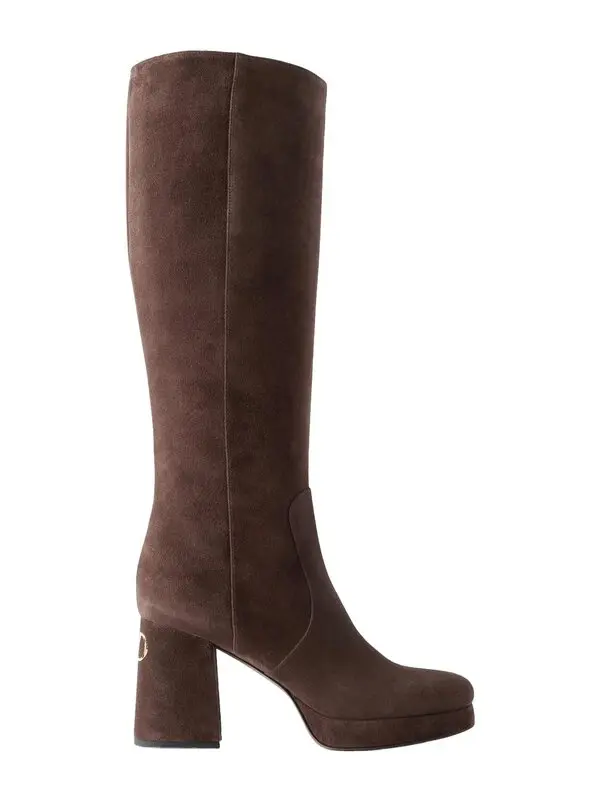Valentino Garavani Fawcette 100 Suede Platform Knee Boots - Brown