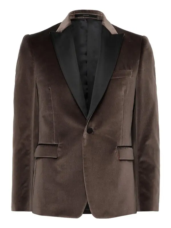 Paul Smith Slim-fit Satin-trimmed Cotton-velvet Tuxedo Jacket - Brown