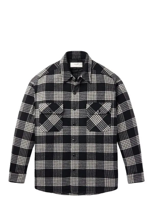 Celine Checked Wool-blend Overshirt - Black