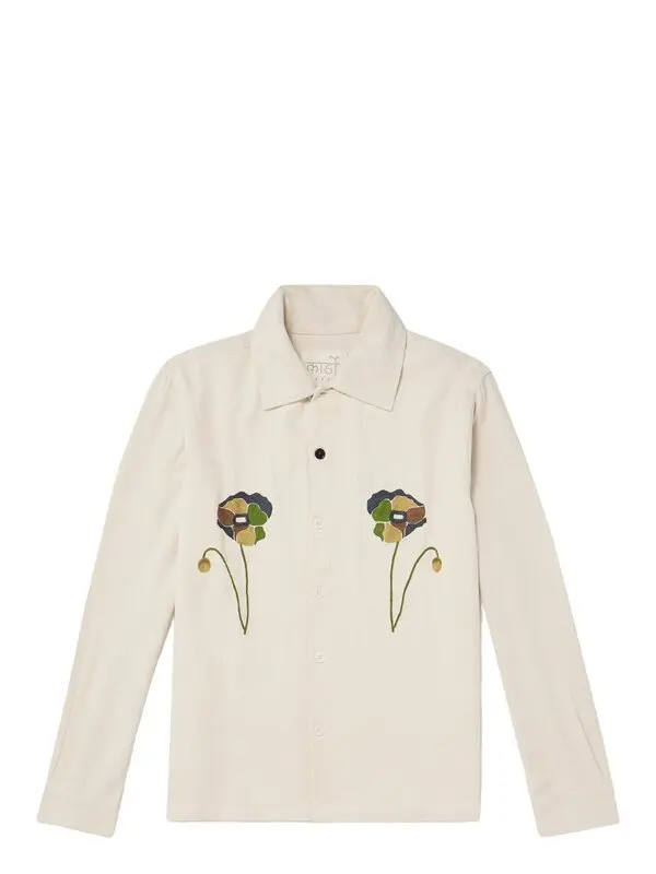 KARDO Martin Embroidered Cotton-twill Shirt - Neutrals