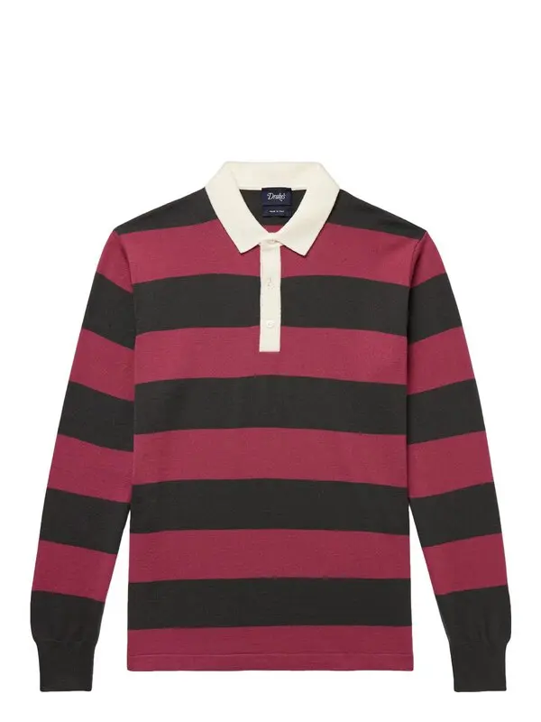 DRAKE'S Striped Merino Wool Polo Shirt - Red