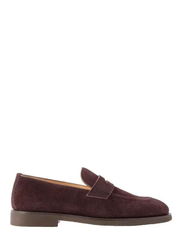 Brunello Cucinelli Waxed-suede Penny Loafers - Burgundy