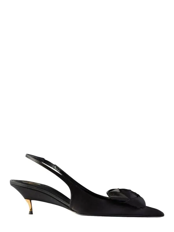 Saint Laurent Dakota Appliquéd Satin Slingback Pumps - Black
