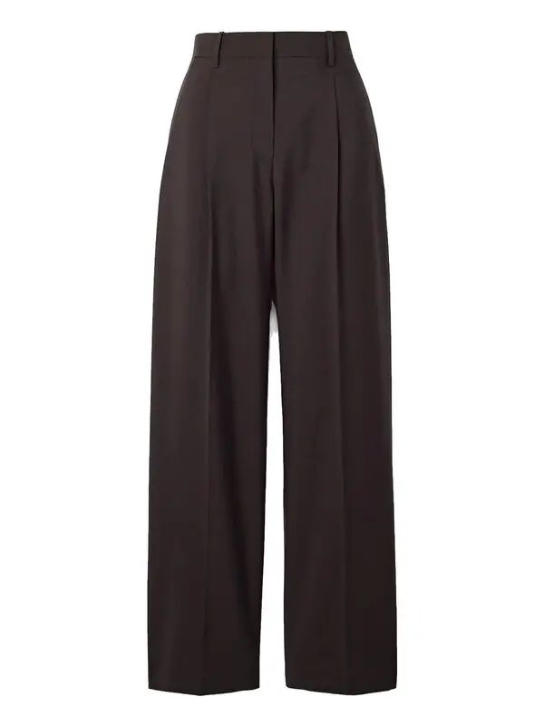 THE ROW Mikkela Pleated Wool And Mohair-blend Twill Wide-leg Pants - Brown