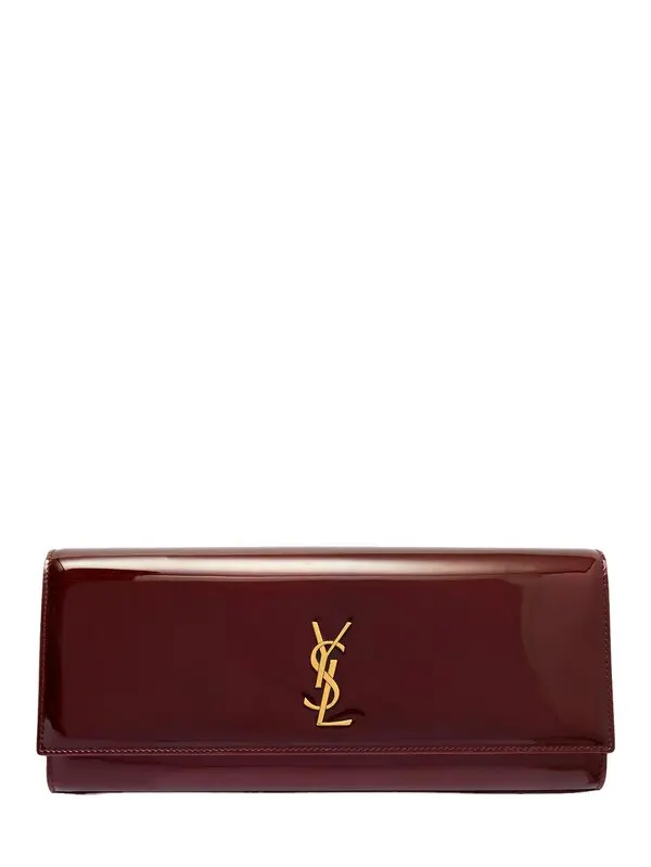 Saint Laurent Kate Patent-leather Clutch - Burgundy