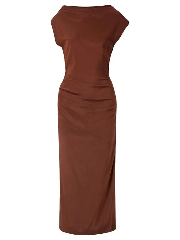 Proenza Schouler Tasa Draped Crepe De Chine Midi Dress - Brown